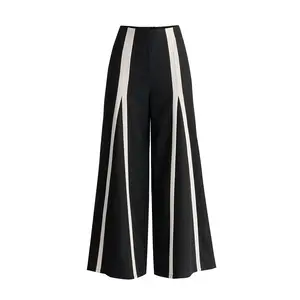 PAISIE Wide Leg Trousers With Contrast Piping - Black