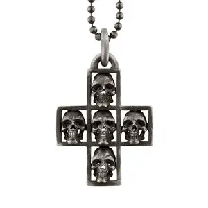 SNAKE BONES Multi Skull Cross Sterling Pendant Necklace - Silver