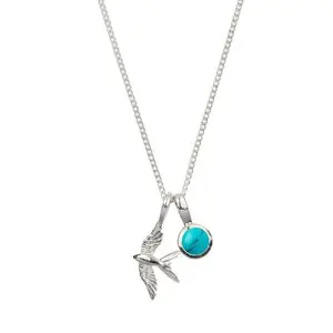CHARLOTTE'S WEB JEWELLERY Recycled Silver Swallow In Flight Necklace With Turquoise Charm - Blue/silver