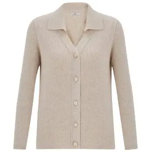PERALUNA Ribbed Knit Polo V-neck Cardigan