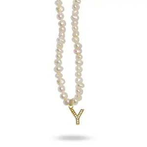 LINYA JEWELLERY Mono Letter Pearl Necklace - Gold