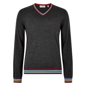 MG RIVERS Extra-fine Merino & Silk V-neck Sweater With Striped Trim