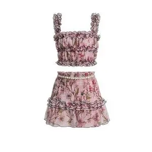 NUR KARAATA Floral Set With Pearl Embellishments - Pink