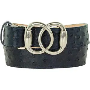 PEACHY BELTS LTD Ostrich Print Belt With Silver Bit Buckle - Blue
