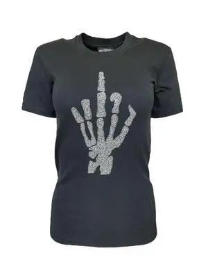 ANY OLD IRON Black / Silver Silver Skull Beaded Finger Black T-shirts