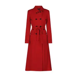 ELIZABETH DIAMANT Wool Belted Trench Coat With Asymmetrical Collar