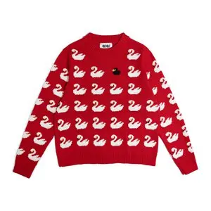 GIGI KNITWEAR Swan Motif Merino Wool Sweater