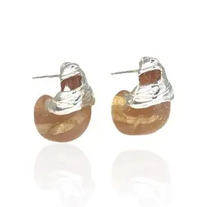 BIO-TRIMMINGS Neutrals Galvani Rose Bio-gem Hoop Earrings - Silver