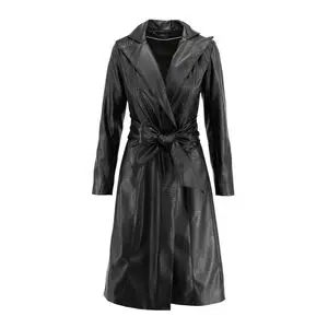 AVENUE N°29 Eco Leather Midi Length Belted Coat