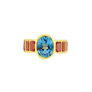 GEM BAZAAR JEWELLERY Delilah Blue & Pink Topaz Ring - Gold/blue/pink