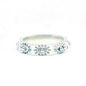 ETTA BURTON JEWELLERY Evil Eye Sterling Octagonal Ring - Silver