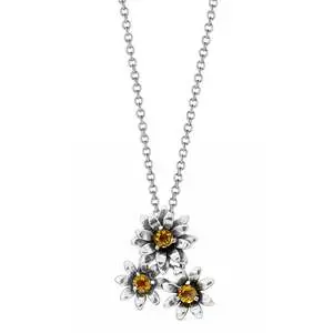 UNALOE Sterling Silver Citrine Flower Pendant Necklace - Silver/orange
