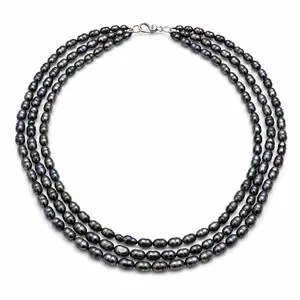 PEARL CODE Baroque Rice Pearl Three-row Choker Necklace - Black