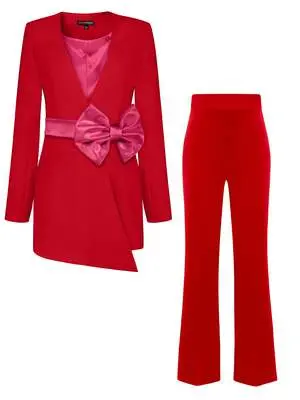 TIA DORRAINE Stretch Crêpe Power Suit With Bow Belt - Red/pink