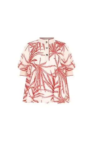 EXQUISE Relaxed Fit Leaf-patterned Blouse