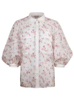 HELENE GALWAS Flora Viscose Blouse - White/pink