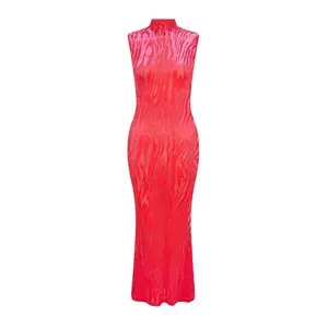 SOUR FIGS Velvet Zebra Pattern High Neck Maxi Dress - Pink/red