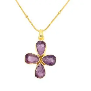 GEM BAZAAR JEWELLERY Yellow Gold Amethyst Cross Pendant - Gold/yellow