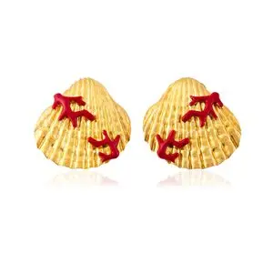 MILOU JEWELRY Seashell Earrings With Coral - Red