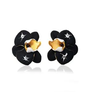 MILOU JEWELRY Orchid Flower Earrings - Black