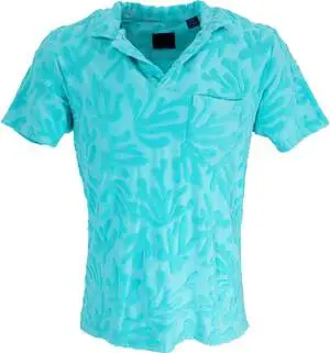 LORDS OF HARLECH Johnny Coral Towel Polo Shirt Lagoon - Blue