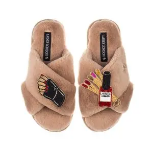 LAINES LONDON Classic Slippers With Brooches - Brown