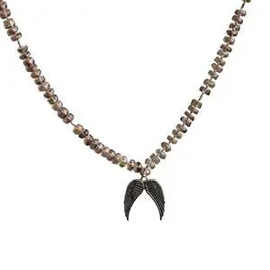 AMONTA Smoky Quartz Necklace With Sterling Silver Angel Wings Pendant - Brown/silver