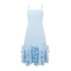 SOUR FIGS Floral Appliqué Midi Slip Dress - Blue
