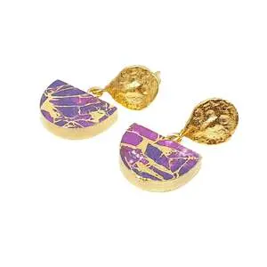 HARFI Gold Tone Amethyst Statement Earrings