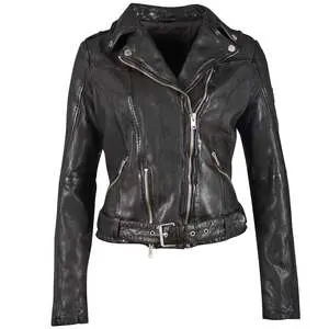 Mauritius Belted Slim Fit Leather Jacket - Black