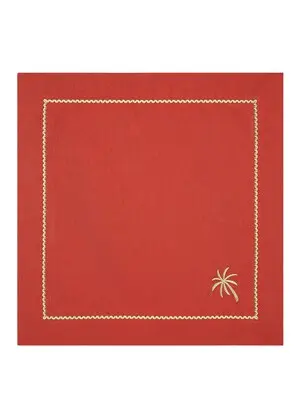 ROUMÉLIE ORIENTALE Brick Embroidered Napkin Set Of Four Brick Palm Charm - Red