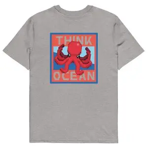 ANCHOR & CREW Heather Grey Think Ocean Octopus Pixel Art Organic Cotton T-shirt - Men Grey