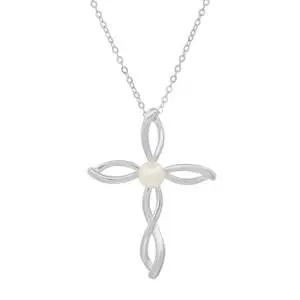 KYLIE HARPER Sterling Swirling Pearl Cross Pendant Necklace - Silver