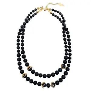 FARRA Matte Agate Layered Necklace - Black