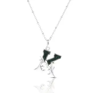 KASUN LONDON Solid K Initial Necklace With Green Marble - Silver