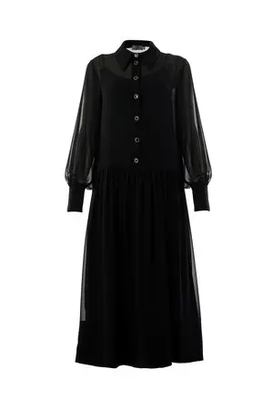 EXQUISE Collared Long Sleeve Dress - Black