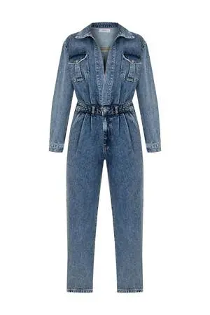 GOC DENIM Denim Jumpsuit With Belted Waist - Blue