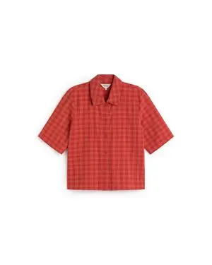 THINKING MU Seersucker Organic Cotton Blouse - Red