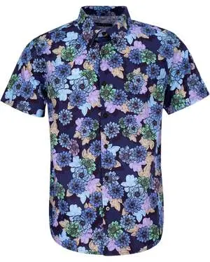 LORDS OF HARLECH Tim Snap Floral Shirt Navy - Blue