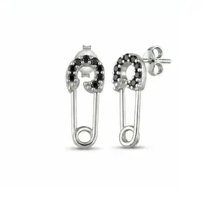 SPERO LONDON Sterling Silver Mini Safety Pin Stud Earrings - Silver/black