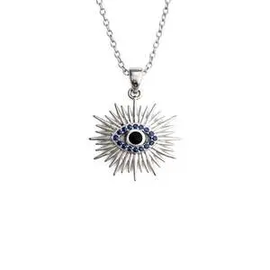 MAISON DE GALA Sunburst Evil Eye Pendant Necklace - Silver