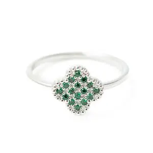 BELINDA JEWELZ Silver Clover Pave Ring - Silver/green