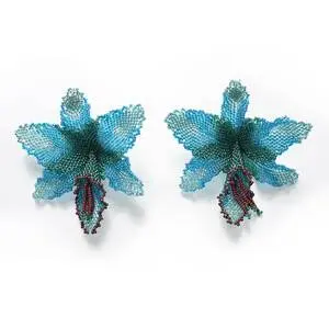MANUELA CABRALES Selva Orchid Beaded Earrings Blue