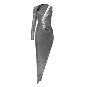 AGGI BY HALEWSKI Asymmetric Sequin Dress - Silver