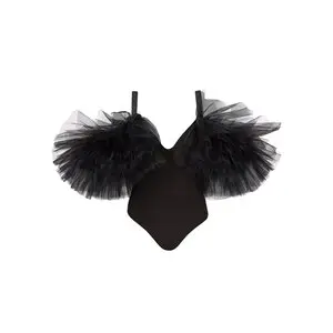LIA ARAM Signature Tulle-trimmed Symmetrical Bodysuit - Black