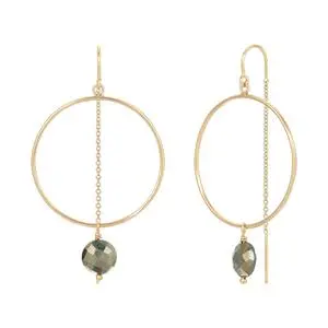 HEATHER HAWKINS Coin Gemstone Hoop Threader Earrings - Gold