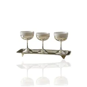 MARLETH Luxury Set Of Three Dessert Bowls With White Marble Tray - Silver