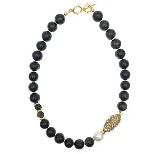 FARRA Tiger Eye And Pearl Short Necklace - Black