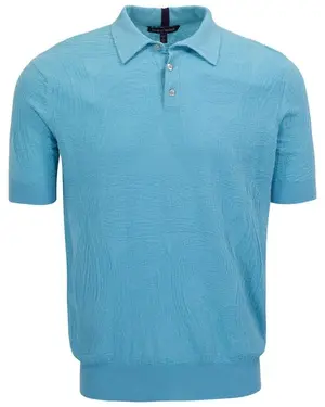 LORDS OF HARLECH Peterson Teal Jacquard Linen Cotton Polo - Blue
