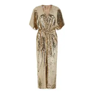 NALÈ Sequin Palazzo Jumpsuit With Satin Lining And Detachable Belt - Gold